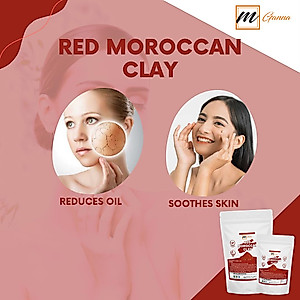 mGanna 100% Natural Moroccan Red Clay Powder for Hair Masks, Scrubs, Creams and Soap Making 0.5 LBS / 227 GMS