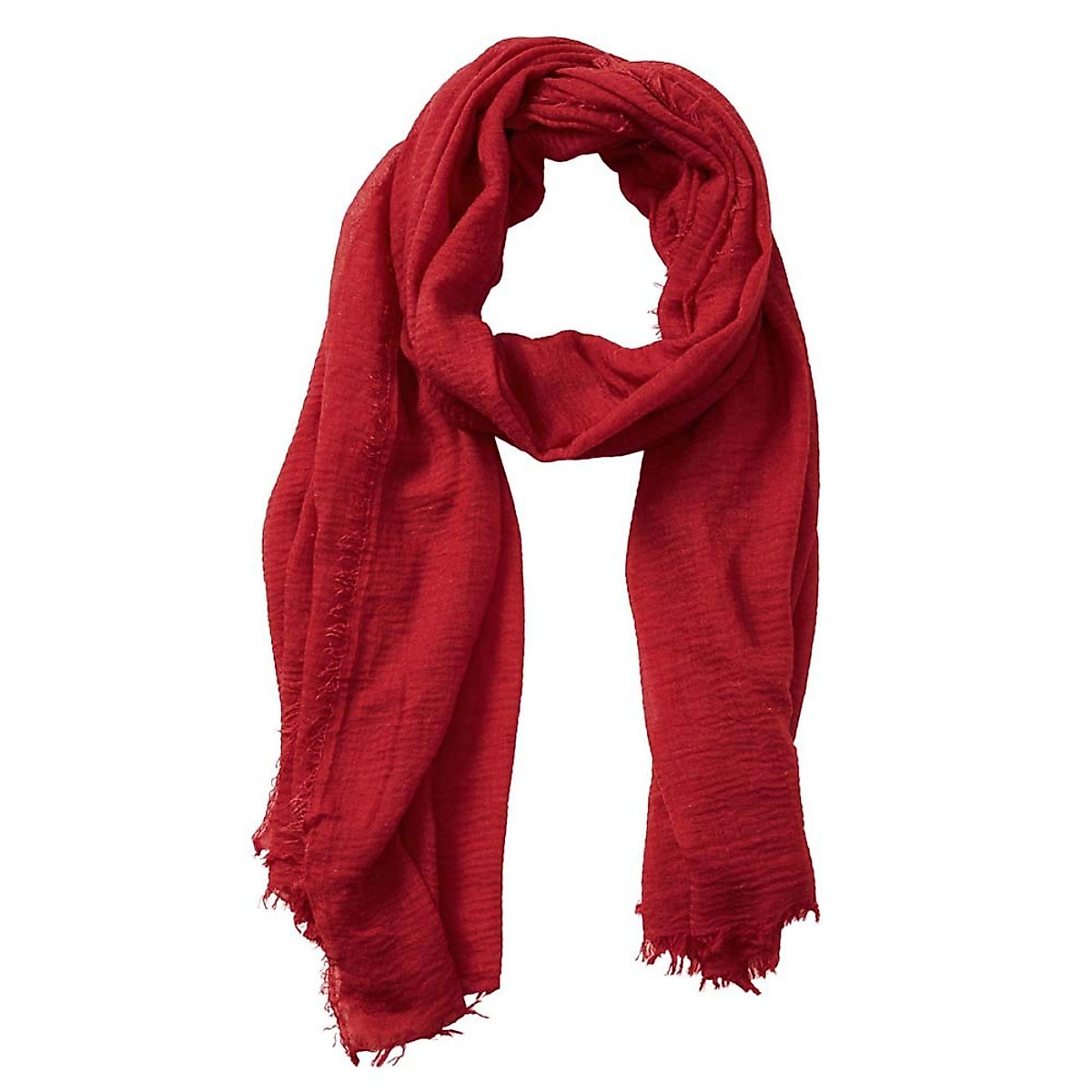 XRDSS Summer Cotton Blend Crinkle Vintage Soft Scarf with Fringed Edges 35" × 70" (Red)
