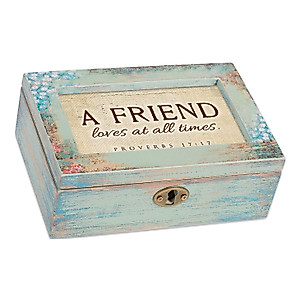 Cottage Garden A Friend Loves at All Times Distressed Wood Jewelry Music Box Plays Tune We Have a Friend in Jesus