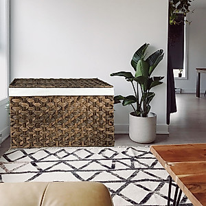 MOORLITER Wicker Storage Basket with Lid, 42.3 Gallon (160L) Large Blanket Basket with Lid, Woven Storage Bin with Handles, Removable Liner, Metal Frame, Foldable, for Bedroom, Laundry Room, Brown