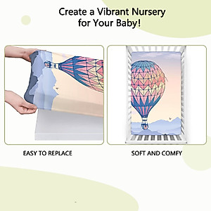 Hot Air Balloon Themed Fitted Mini Crib Sheets,Portable Mini Crib Sheets Soft and Breathable Bed Sheets-Baby Crib Sheets for Girl or Boy,24“ x38“,Multicolor