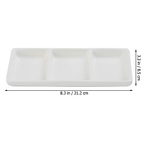 Cabilock White Tray White Tray 8.5 Inch White Ceramic 3-Compartment Appetizer Serving Tray Rectangular Divided Sauce Dishes Seasoning Serving Tray for Dish Soy Sauce Appetizer Fruit Tray Fruit Tray