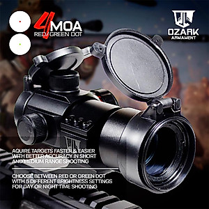 OZARK ARMAMENT Rhino Red Dot Sight for Rifle - Shotgun Scope, 4MOA Rifle Red Dot Sight, Red Dot Scopes for Rifles & Shotgun Scopes with Green Dot Sight & Red Dot Optics for Rifles, Reflex Sight