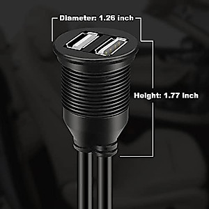 BATIGE Dual USB Female Car Mount Flush Cable 2 Ports for Extension and Data Transmission Can Charge and Transfer Data at The Same Time Car Waterproof USB Cable 3ft
