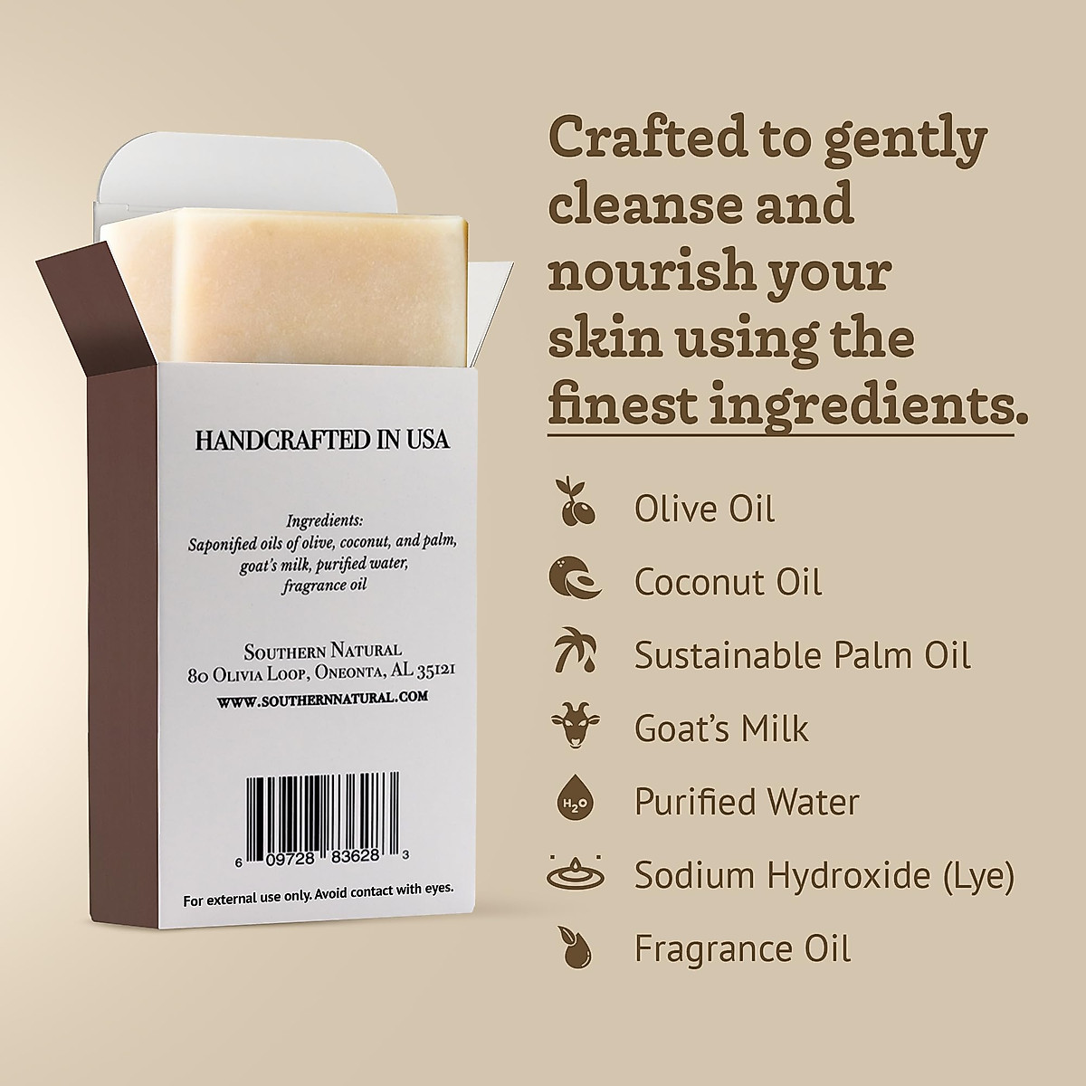 Southern Natural Goat Milk Soap Bar - Oatmeal Milk & Honey 3 Pack - For Dry Sensitive Skin. Natural, Handmade Soap For Men, Women, Kids, Face & Body