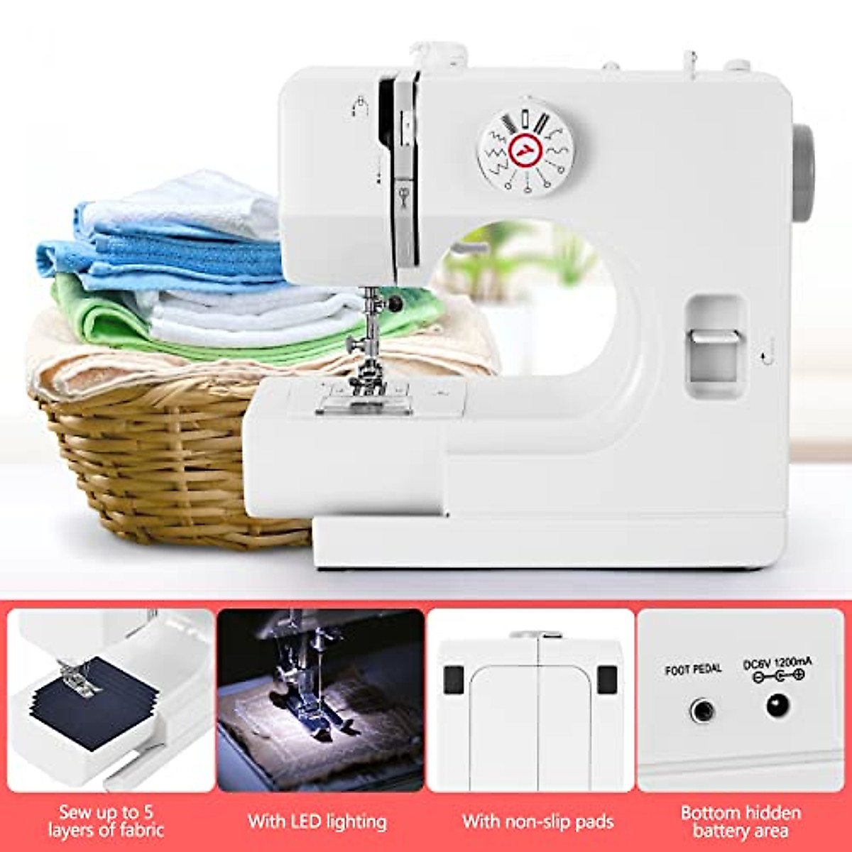Sewing Machine, Mini Sewing Machine, Electric Portable Sewing Machine for Beginners, 12 Stitch Dual Speed with Foot Pedal & Sewing Kit
