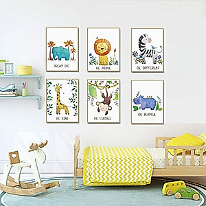 Baby Nursery Decor - Nursery Wall Decor for Baby Room - Jungle Safari Animal Unframed Wall Art -Set of 6 Posters 8x10 - Lion, Giraffe, Elephant, Monkey, Zebra, Hippo with Inspirational Quotes for Boy Girl Toddler Kids