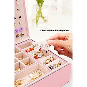 QBestry Jewelry Box for Earrings for Girls Jewelry Organizer Box Earring Holder Organizer for Girls Earring Box Jewelry Box Stud Earring Organizer for Girls Earring Jewelry Boxes for Women Pink Bling