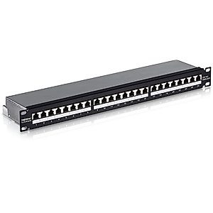 TRENDnet 24-Port Cat6A Shielded Patch Panel, 1U 19" Metal Housing, 10G Ready, Cat5e,Cat6,Cat6A Compatible, Cable Management, Color-Coded Labeling for T568A and T568B Wiring, Black, TC-P24C6AS