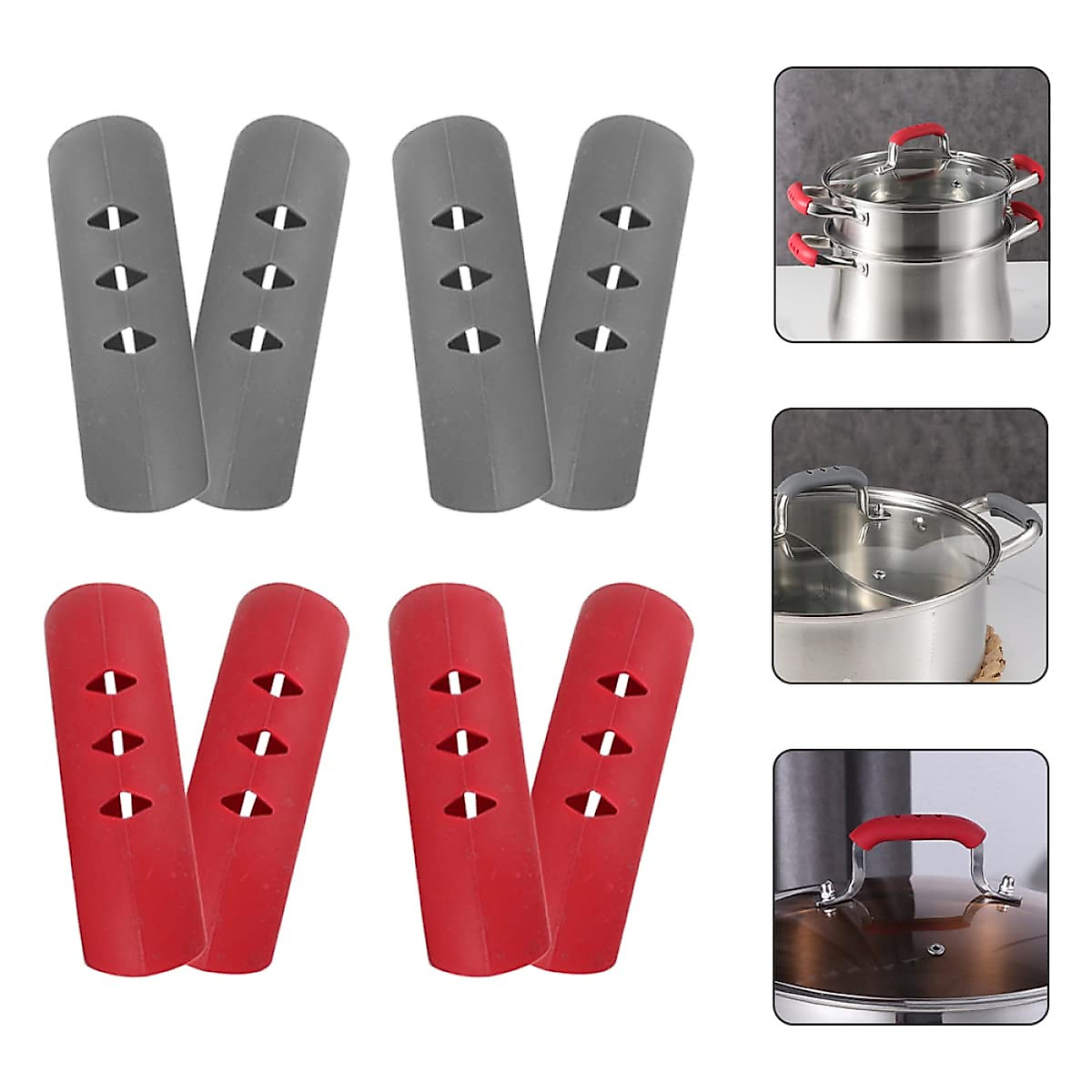 BESTonZON 8Pcs Silicone Pot Silicone pan Ear Pot Handle Grips Pot Handle Sleeve Ear Cover Rubber
