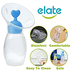 Elate Manual Breast Pump for Breastfeeding | Silicone Milk Collector with Leak-Proof Stopper for Nursing Moms | Enhance Milk Production | BPA Free FSA HSA Eligible – 4oz Blue
