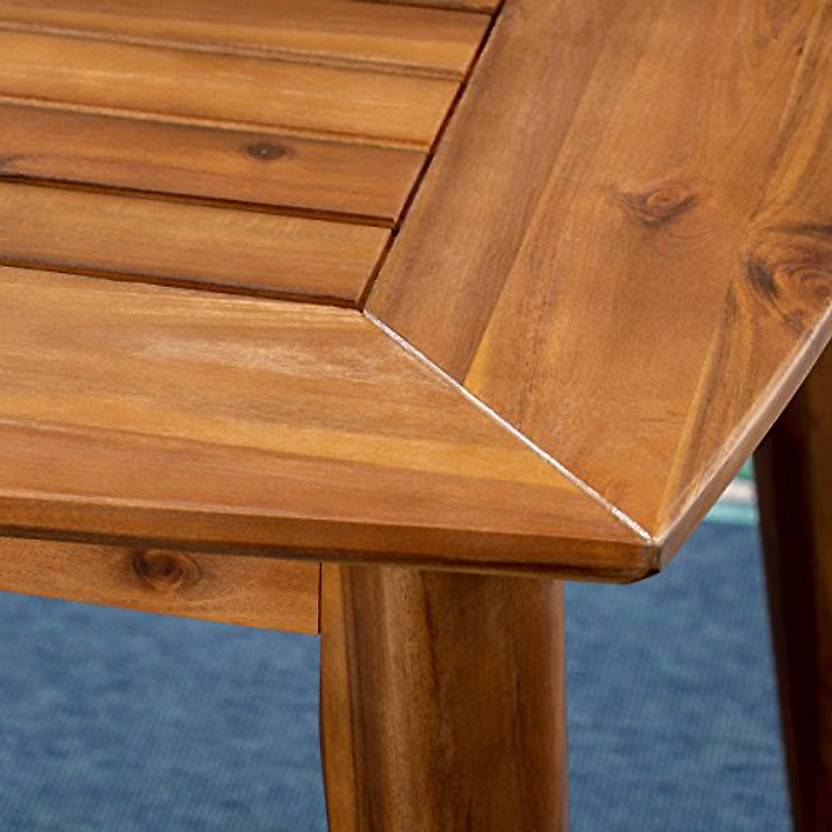 Christopher Knight Home Harvey Outdoor 7 Piece Acacia Wood Dining Set, Teak Finish/Blue