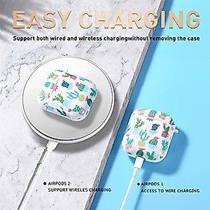 Airpods Case Cover, Olytop Cute Cactus Airpods 2nd 1st Generation Protective Case Cover Hard Skin iPods 2/1 Cover Women Girl for Apple Airpods 2nd 1st Gen with Keychain -Cactus