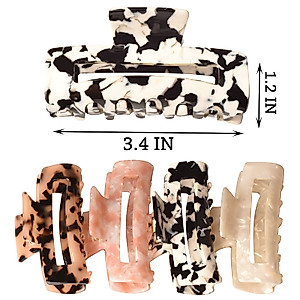 Hair Acetate Claw Clips, 4 Pcs Medium Acrylic Celluloid Design Claw Clips, 3.4" Hair Clips Marble for Thick Hair Bride Women Girls