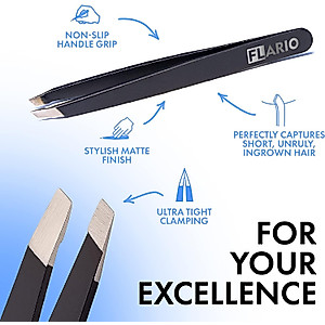 Professional eyebrow tweezers, Tweezers for Men, Women and Children, with angled tip for easy plucking of ingrown hairs, Stainless steel (Black)