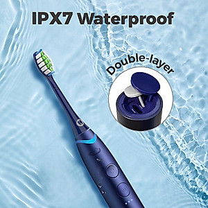Hyslor Electric Toothbrush, Sonic Electric Toothbrush for Adults, 330 Days on Single Charge, 5 Modes & 3 Intensity Levels, Pressure Sensor, 2-Minute Timer, 30-Second Interval, Smart Memory Mode, IPX7