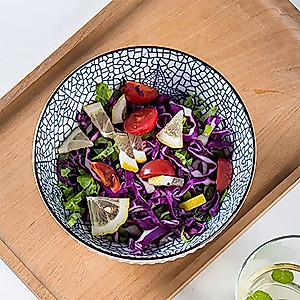 Houlu 60 oz Pho Bowls, Large Soup Bowl, Japanese Ramen Bowl Set, 8 inches Big Porcelain Bowls Set of 3, Leaf Patterns