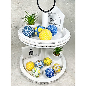 Sunshine Garden Blue Yellow floral fabric wrapped bowl fillers, set of 10 trendy home decor, flowers, dough bowl vase, basket, apothecary jar, blue white yellow