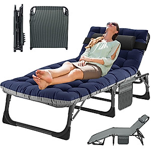MOPHOTO Folding Lounge Chair 5-Position, Folding Cot, Portable Outdoor Folding Chaise Lounge Chair for Sun Tanning, Perfect for Pool Beach Patio Sunbathing
