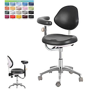 Dental Adjustable Doctor's Stool Assistant Chair+360 Degree Rotation Armrest PU Black #14