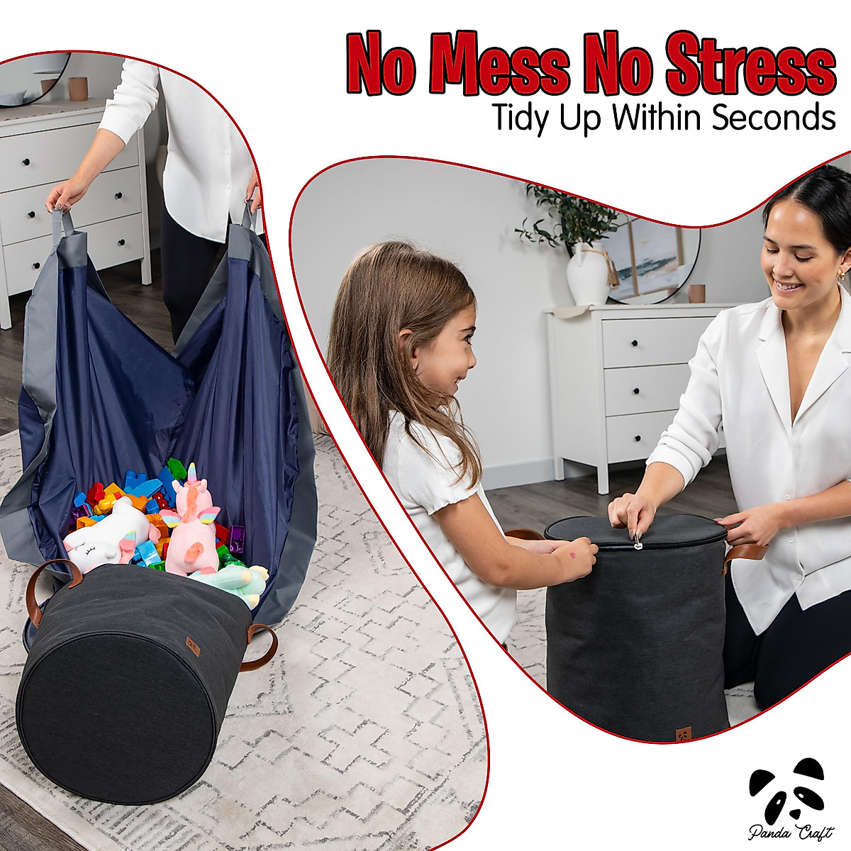 Toy Storage Basket and Playmat - Large Toy Blanket Storage Mat with Zippers - Slide Away Canvas Bag Storage Bin - Sturdy Kids Storage Baskets & Mat - Toy Bag Play Mat For Girls & Boys, Dark Charcoal