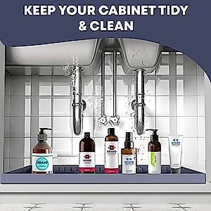 Under Sink Mat, 34" x 22" Sink Cabinet Protector, Waterproof & Flexible Silicone Under Sink Liner Drip Tray with Unique Drain Hole for Kitchen Bathroom, Hold 3.3 Gallons Liquid