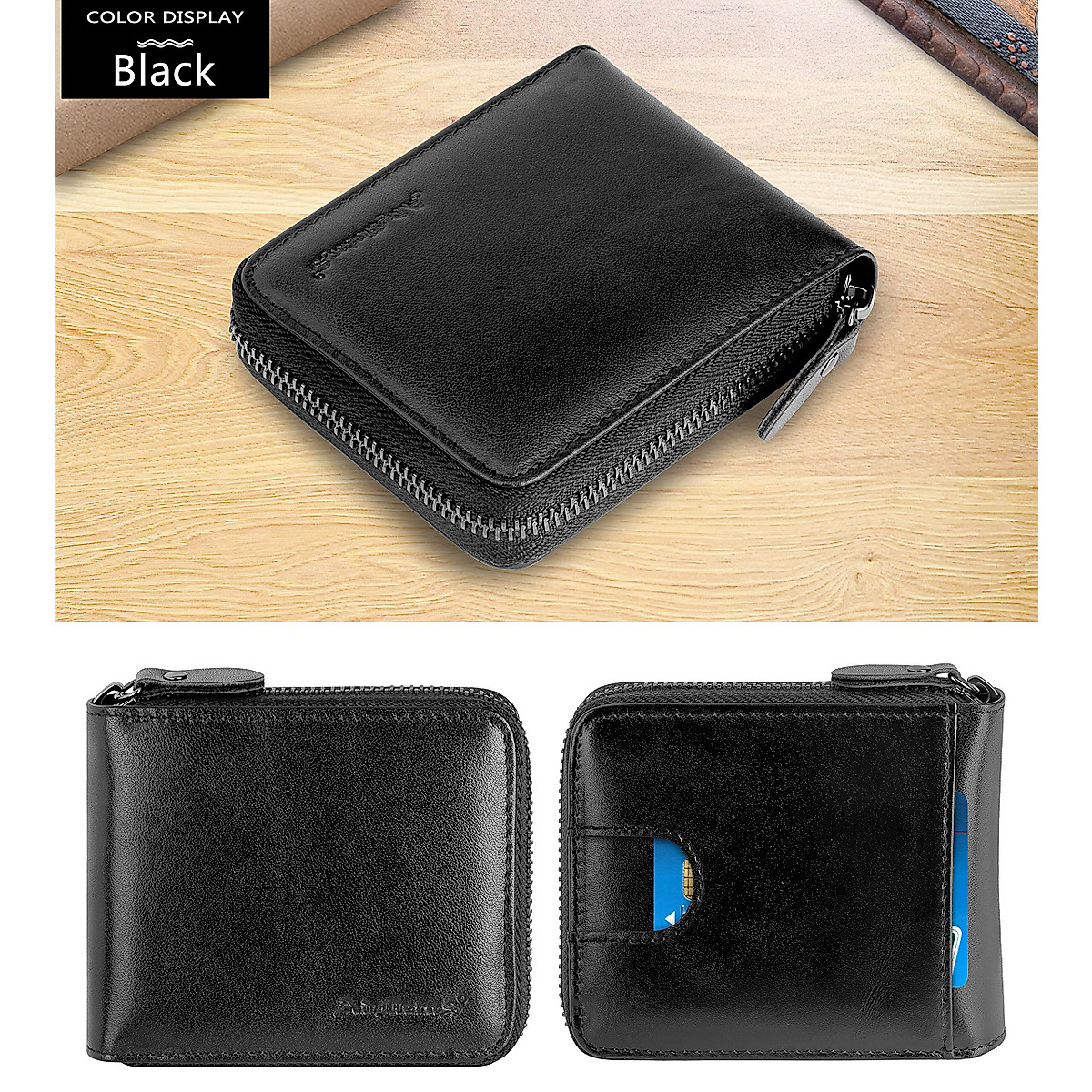 Admetus Wallet for Men Bifold Leather Zipper Wallet RFID Blocking Card Holder Black2019