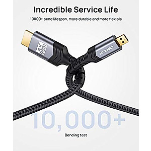 JSAUX 4K Micro HDMI to HDMI Cable 6.6 FT, Micro HDMI to Standard HDMI Cord Braided Support 4k 60Hz HDR 3D ARC 18Gbps Compatible with Sony A6000 A6300 Camera, Lenovo Yoga and More (Grey)