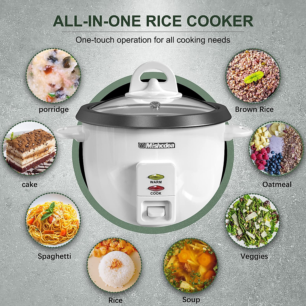 Mishcdea Rice Cooker 10 Cups Uncooked & Food Steamer (20 Cooked), Electric Rice Cooker Fast Cooking With Keep Warm, Removable Non-stick Pot, All-In-One Cooker for Grains, Soups, Oatmeal or Veggies - Black