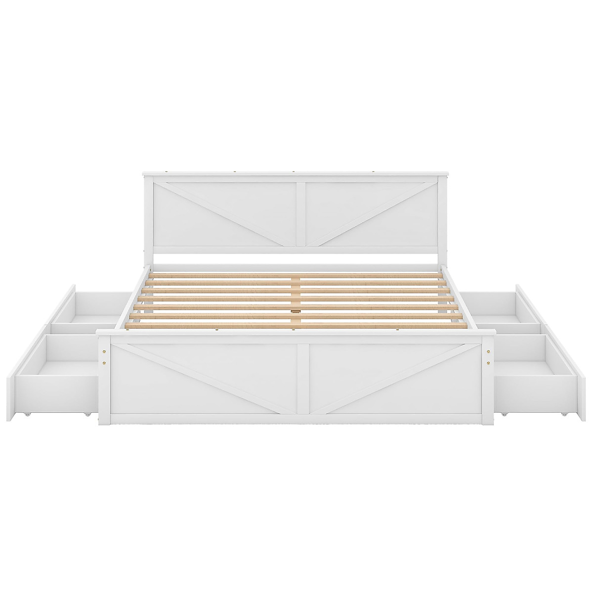 LZ LEISURE ZONE King Size Platform Bed, Wooden Platform Bed Frame with 4 Storage Drawers and Support Legs, No Box Spring Needed, White
