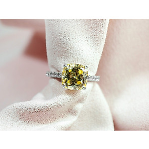 Anthia Jewelry Womens Sterling Silver High Shine Polish Finish Sparkling Cubic Zirconia Multi Gemstone Big Gem Cushion Cut Comfy Fit Fashion Jewelry Accessory Elegant Gorgeous Ring, Yellow, Size 8