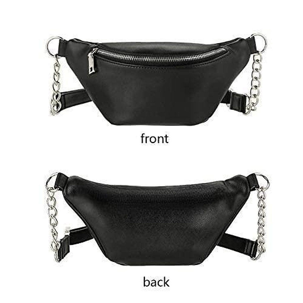 BigBigMe Fanny Pack for Women, Fashion Leather Waist Bag Belt Bag with Adjustable Strap Crossbody bag Chest Bag Phone Purse with Metalic Chain, Gifts for Women, Black