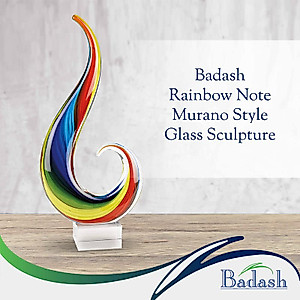 Badash Rainbow Note Murano-Style Glass Sculpture - Home Decor Glass Art - 16" Tall Mouth-Blown Glass Decor on Crystal Base - Contemporary Home Decor Accent Piece
