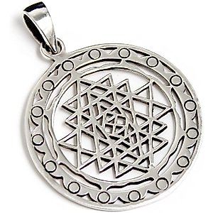 COSUMOSU Sri Yantra Sacred Geometry India Hinduism 925 Sterling Silver Talisman Pendant (Round S)