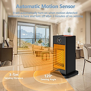 Space Heater with Humidifier, 3-in-1 Space Heaters for Indoor Use with Motion Sensor/3D Flame Effect,1500W Portable Heater for Office/Bedroom/Home/Room/Garage/Electric Heater with Thermostat/Oscillat