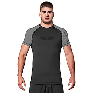 Elite Sports New Item Standard Short Sleeve Compression, Mma, Bjj, No Gi, Cross Training Rash Guard, Small, Gray