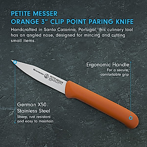 Messermeister Petite Messer 3” Spear Point Parer with Matching Sheath, Orange - German 1.4116 Stainless Steel & Ergonomic Handle - Lightweight, Rust Resistant & Easy to Maintain