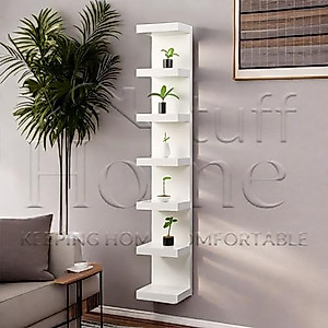 home stuff Wall Shelf Unit, 7 Tier Wall Shelves, Vertical Column Shelf Storage Home Decor Organizer Design Utility Lack Shelving, Design for Bedroom Living Room, 11 3/4x74 3/4, (White)