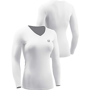 NELEUS Women's 3 Pack Compression Shirts Long Sleeve Yoga Athletic Running Shirts,V-Neck,Black/Blue/White,M