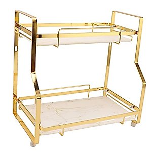Aoutecen Spice Rack Organizer, White and Gold Stable Wall Mounted Strong Load Bearing Capacity Corner Bathroom Shelf Easy to for Kitchen(2 Tier)