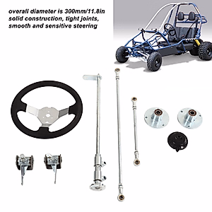 300mm Steering Wheel Steel Kit, Karts Steering Wheel Kit Tie Rod Joint Gear Rack Shaft Kit for 100cc 125cc 140cc 150cc Kart Quad