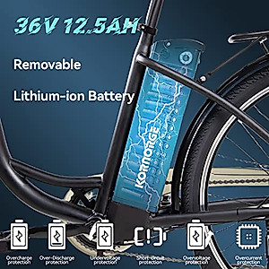 KORNORGE Electric Bike for Adults - 26" City Commuter Ebike, 350W Motor with Removable Battery, Shimano 6-Speed and Dual Shock Absorber, Electric Cruiser Bike with Basket for Female Male. Black