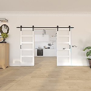 ARKHJEM Double 30''x84'' Frosted Glass Barn Door x 2, DIY Interior Barn Doors for Home 5 Lattices of Clear Glass Easy Installation for Living Room(No Hardware Include)