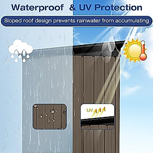 Lyromix 63.5'' × 33.8'' Metal Outdoor Storage Shed with Door & Lock, Waterproof Garden Storage Tool Shed for Backyard Patio,Brown