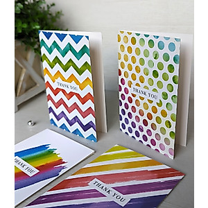 Thank You Cards with Brown Kraft Envelopes and Stickers - 5 Designs Bulk Watercolor Notes Pack of 20 - for Baby Showers, Bridal Showers, Weddings, All Occasion, 4x6 Inch, Count of 20 (Watercolor)