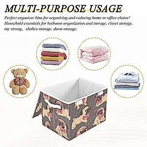 Krafig Cartoon Animal Dog Foldable Storage Box Large Cube Organizer Bins Containers Baskets with Lids Handles for Closet Organization, Shelves, Clothes, Toys