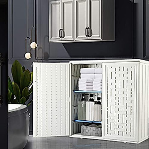 KINYING Resin Storage Cabinet with Doors and Shelves, 60 Gallon Indoor & Outdoor Deck Box Waterproof for Patio Furniture Cushions, Garden Tools, Pool Tools and Kids’ Toys (Off-White with 2 Shelves)