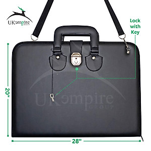 Premium Art Portfolio Leather Bag 20 x 28 (inches) with Lock and Key, Executive Briefcase Style Carrying Case with Handle & Shoulder Strap, Artwork Storage for Posters, Canvas, Drawing Supplies