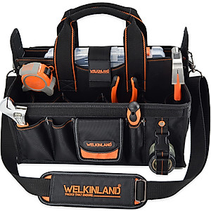 19-POCKETS Tool tote, Tool bag organizer, Electrician tool bag, HVAC tool bag, Tool caddy, Tool bags for electricians, Tool tote bag w/socket organizer tool boxes, Electrical and maintenance tool bag