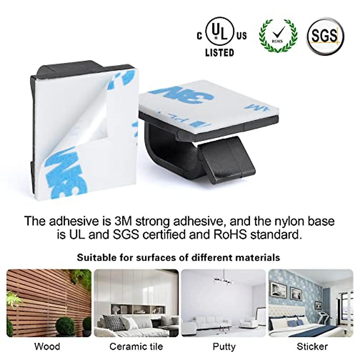 XHF 0.63” Adhesive Cable Wire Clips Black 60pcs, Outdoor Cable Management Wire Organizer Cord Holder for Under Desk, Car, Wall, TV PC Ethernet Cable